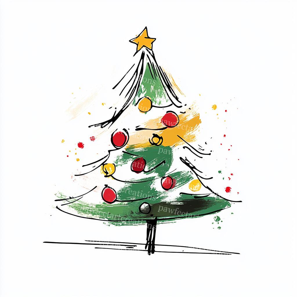 Christmas Tree Line Art Clipart: Watercolor Style (digital Download) - Etsy