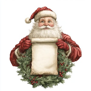 10 Santa Holding Blank Scroll Clipart, Christmas Card, Printable ...