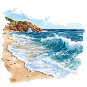 Coastal Watercolor Clipart: Beach & Ocean Art (digital Download) - Etsy