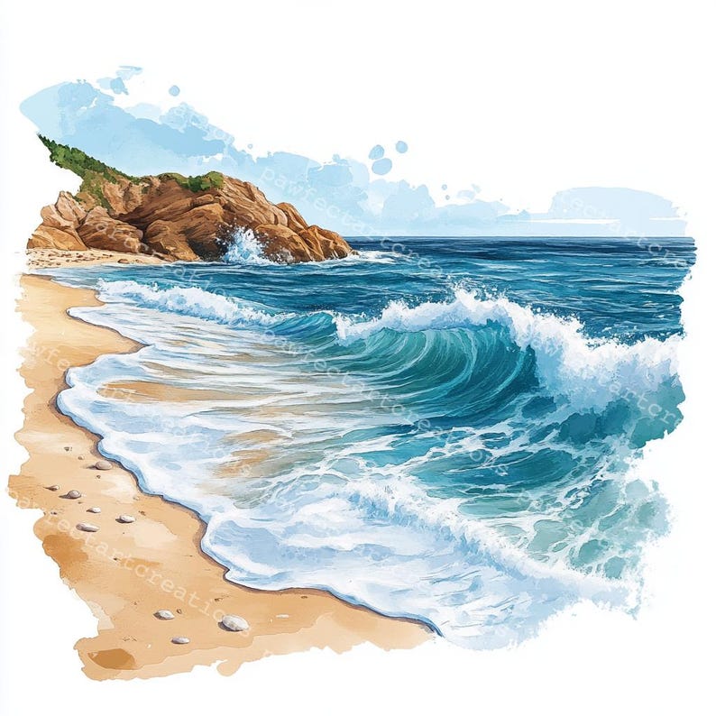 Coastal Watercolor Clipart: Beach & Ocean Art (digital Download) - Etsy