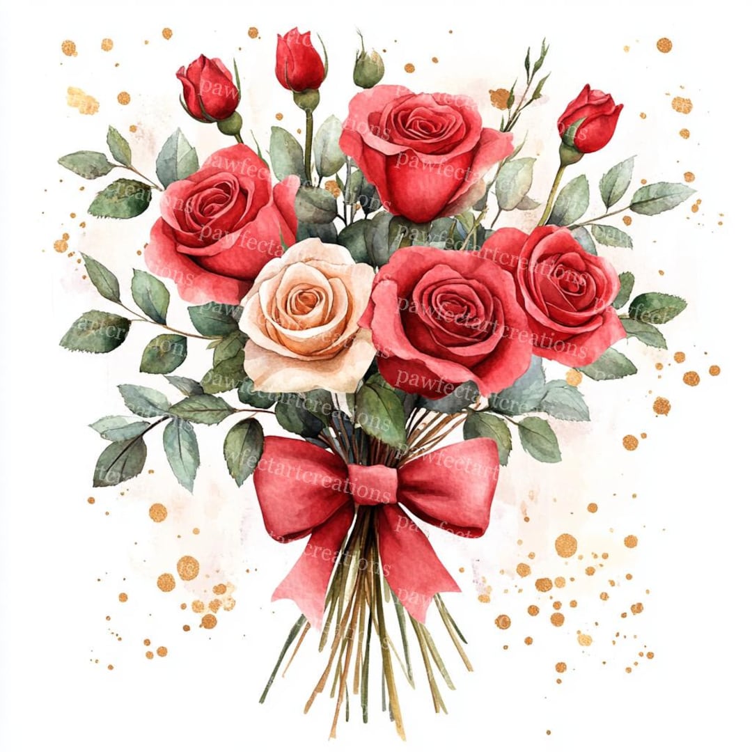 13 Valentine Day Bouquet Clipart, Romantic Rose Bouquet, Valentine Art ...