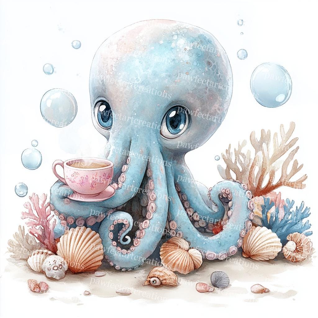 12 Cute Cartoon Octopus Clipart, Ocean Animals, Under the Sea Clipart ...