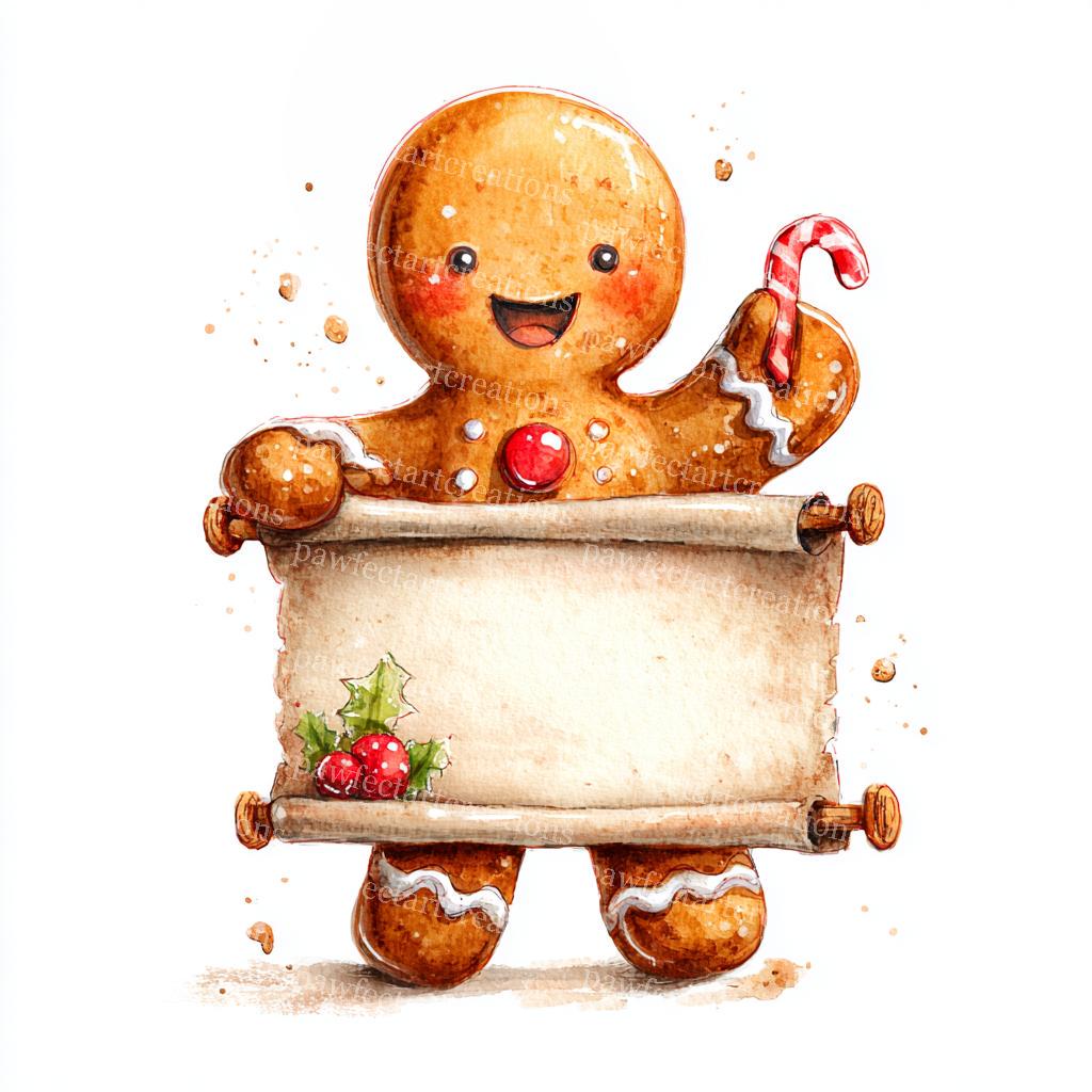 22 Gingerbread Holding Scroll Clipart, Cute Gingerbread, Christmas Art ...