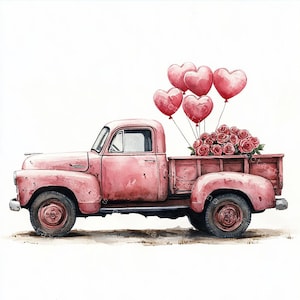 14 Valentine's Day Truck Clipart, Pink Vintage Truck, Valentine ...