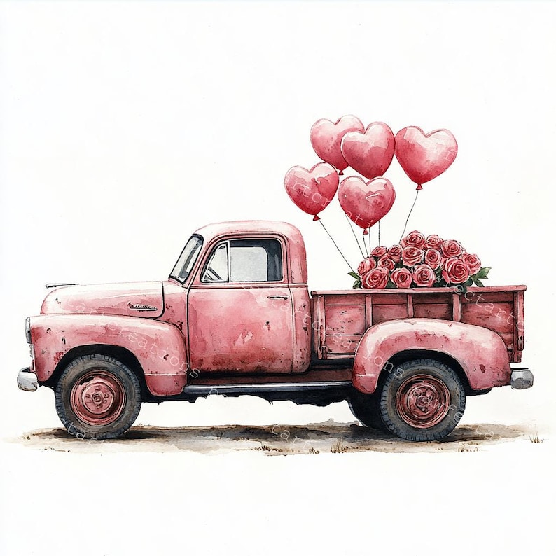 14 Valentine's Day Truck Clipart, Pink Vintage Truck, Valentine ...
