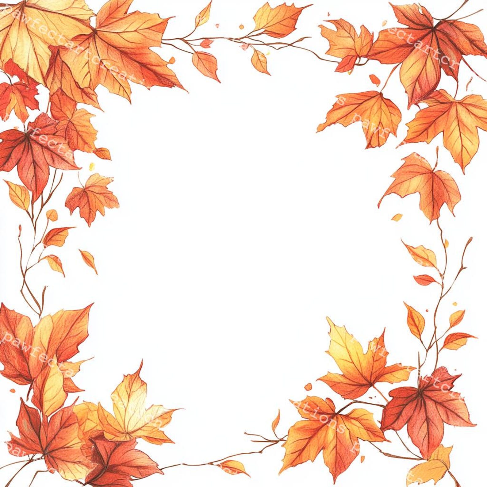 Autumn Leaves Frames Clipart: Watercolor Fall Borders (digital Download ...
