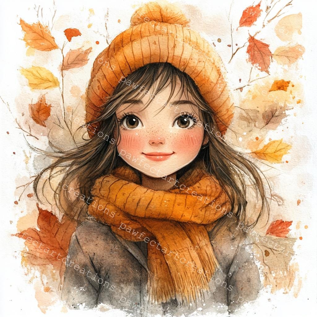 Autumn Girl Clipart: Watercolor Fall Season Jpgs (digital Download) - Etsy