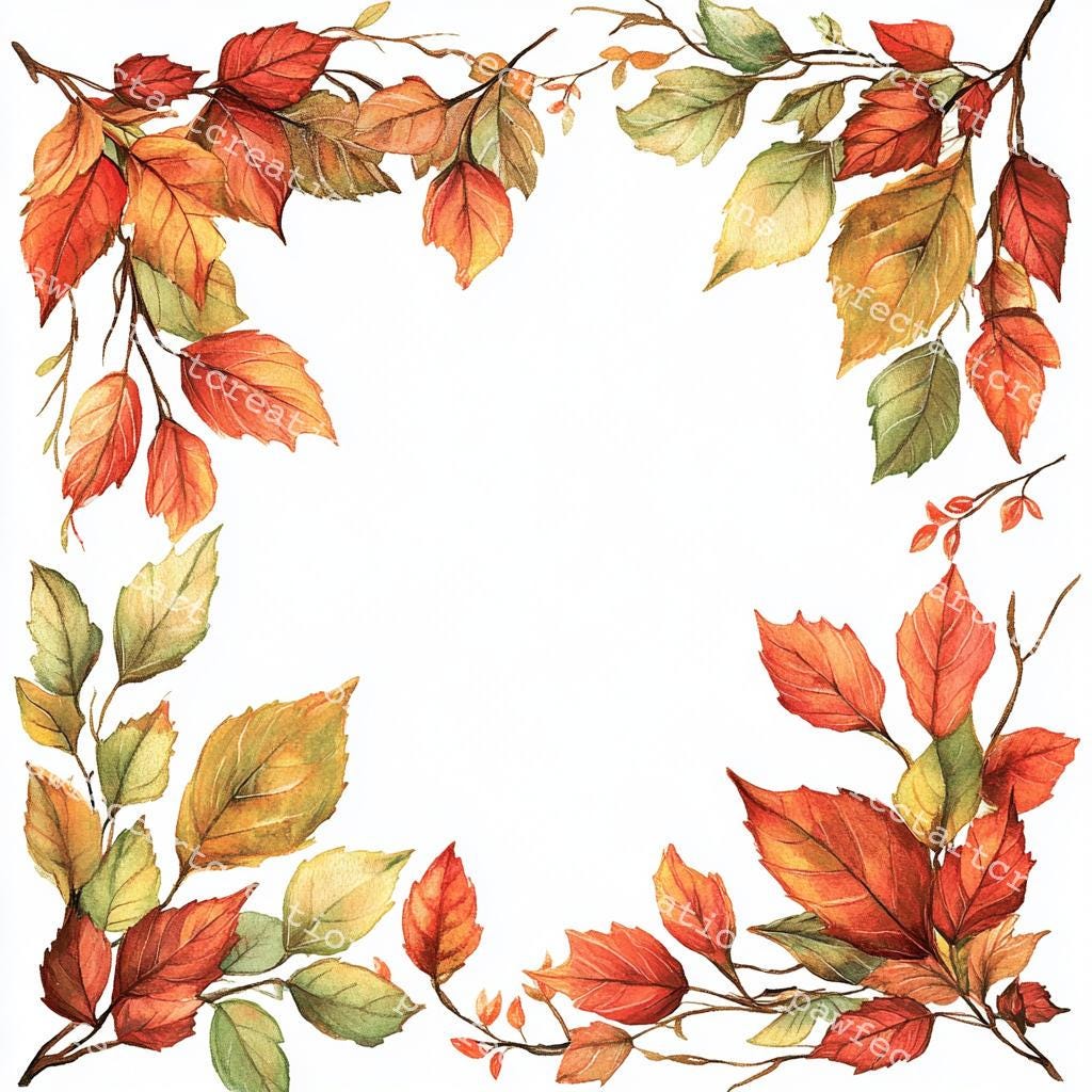 Autumn Leaves Frames Clipart: Watercolor Fall Borders (digital Download ...