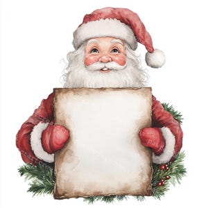 10 Santa Holding Blank Scroll Clipart, Christmas Card, Printable ...