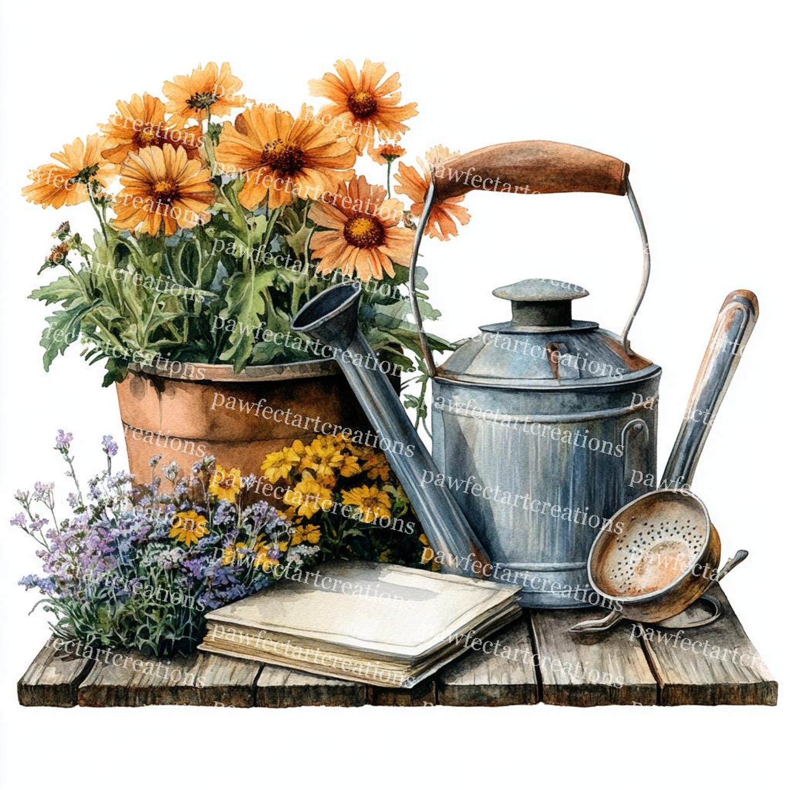 Vintage Gardening Tools Watercolor Clipart: Spring Garden Art (digital ...