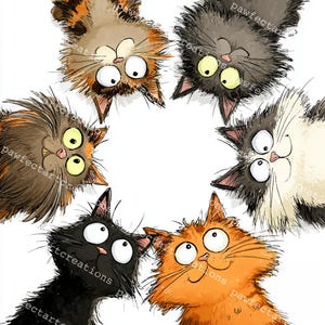 Quirky Cats Watercolor Clipart: Whimsical Kitten Art, Card Making ...