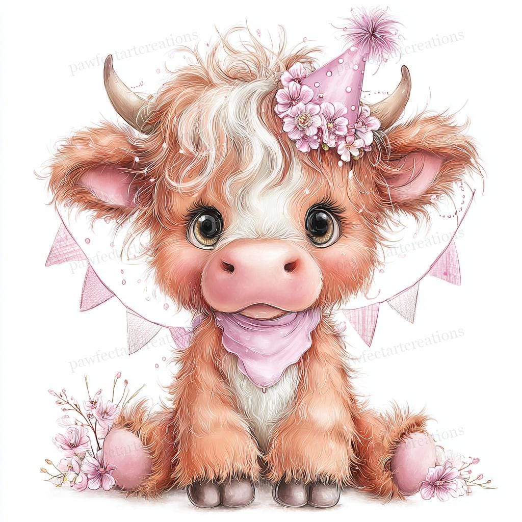 27 Baby Girl Highland Cow Clipart, Baby Highland Cow Clipart, Digital ...