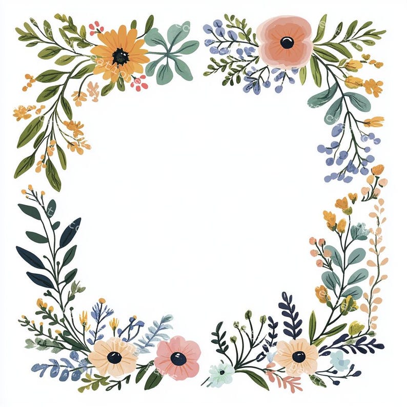 30 Watercolor Floral Frame Clipart: Spring Flower Borders (JPG Digital ...