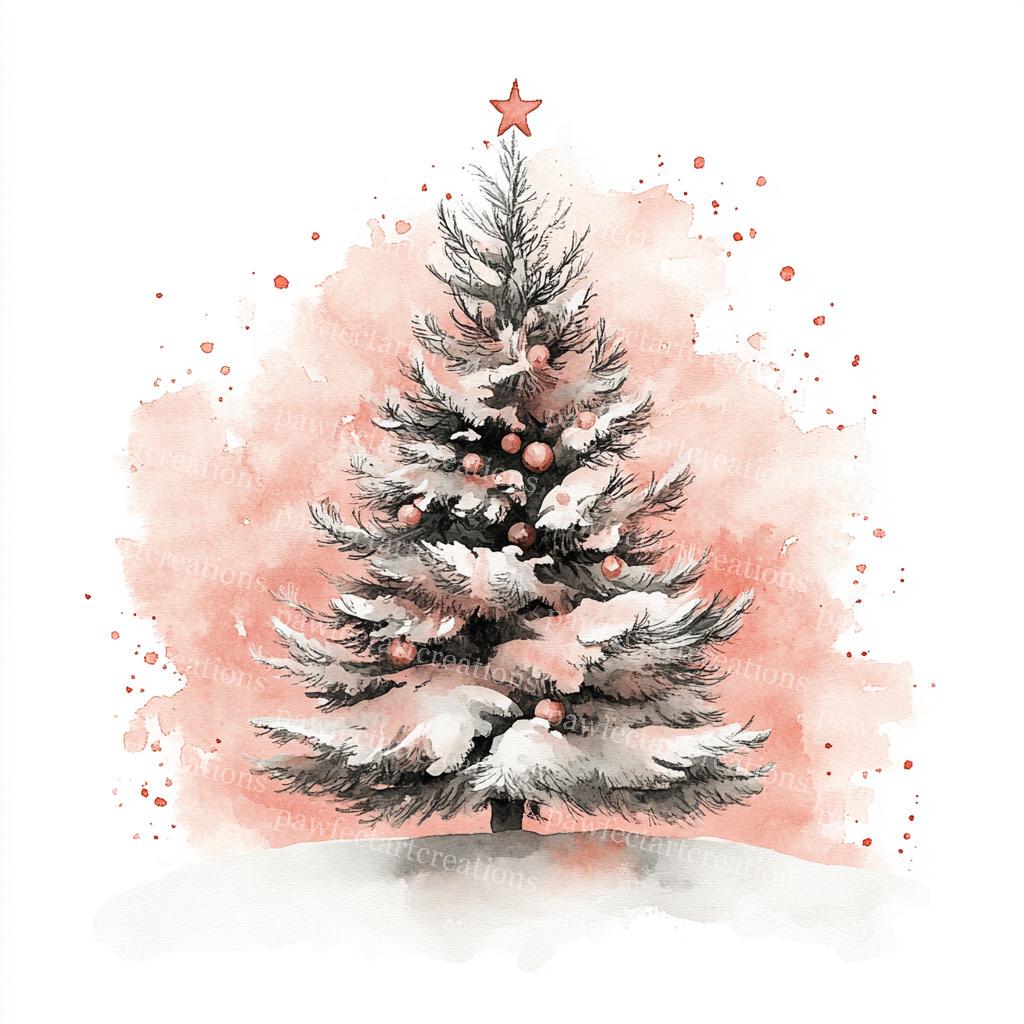 Watercolor Christmas Tree Clipart: Minimalist Holiday Card (digital ...