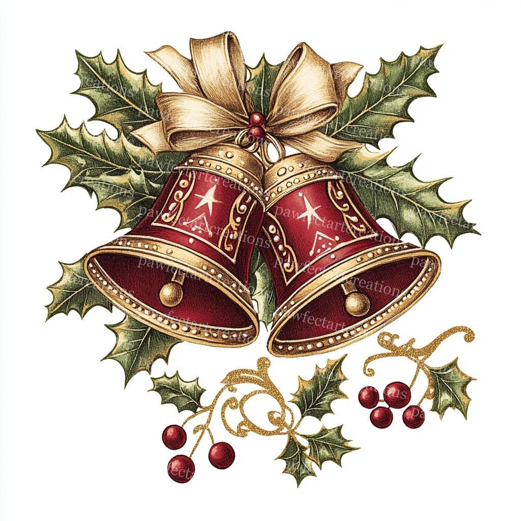 17 Christmas Bell Clipart: Watercolor Jingle Bells, Festive Holiday ...