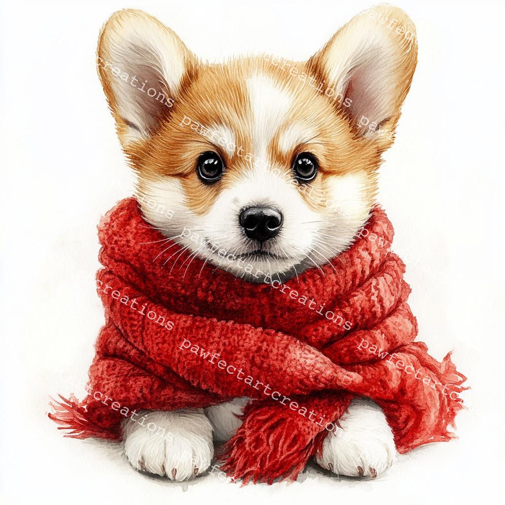 Winter Puppy Clipart: Watercolor Dog With Scarf (digital Download, Jpgs ...