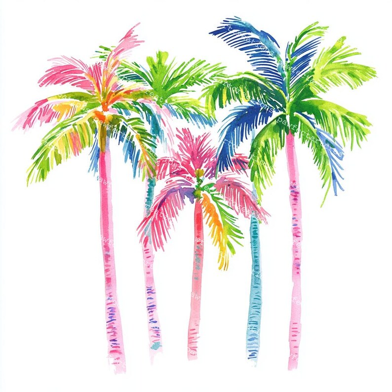 15 Watercolor Palm Tree Clipart: Tropical Summer Jpgs (digital Download ...