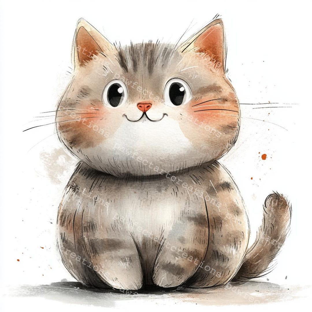 Watercolor Cartoon Cat Clipart: Nursery Art Jpgs (digital Download) - Etsy