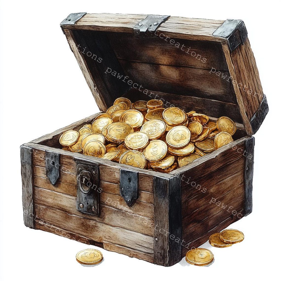 12 Treasure Chest Clipart, Pirate Chest, Printable Watercolor, High ...