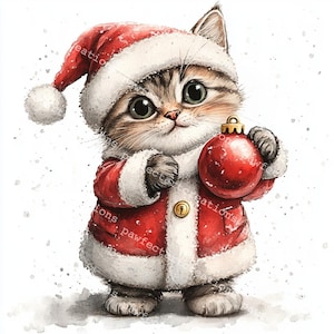10 Cute Christmas Cat Clipart, Adorable Santa Kitten Clipart, Printable ...