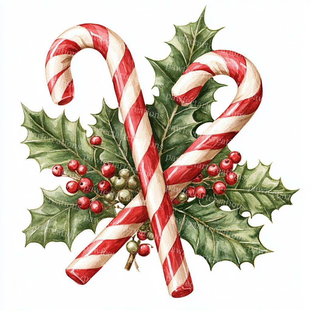 10 Christmas Candy Cane Clipart,christmas Card, Sweet Christmas ...