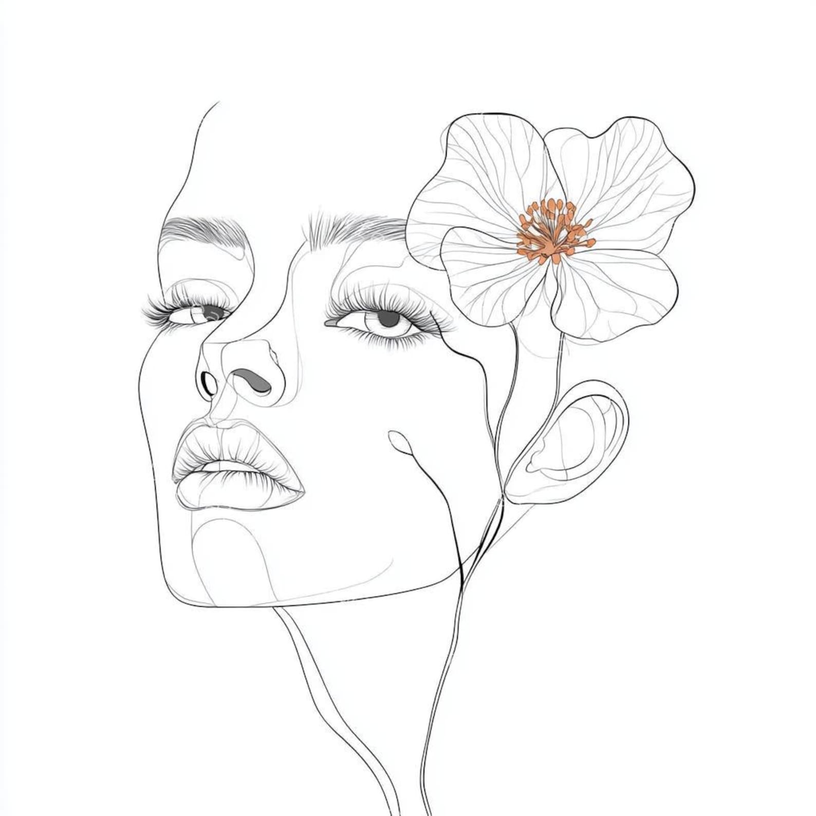 Floral Woman Line Art Clipart: Watercolor Style Jpgs (digital Download ...