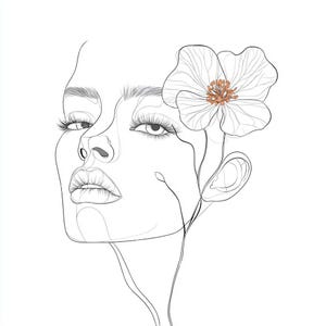 10 Floral Woman Face Clipart, Delicate Line Art, Minimalist, Printable ...
