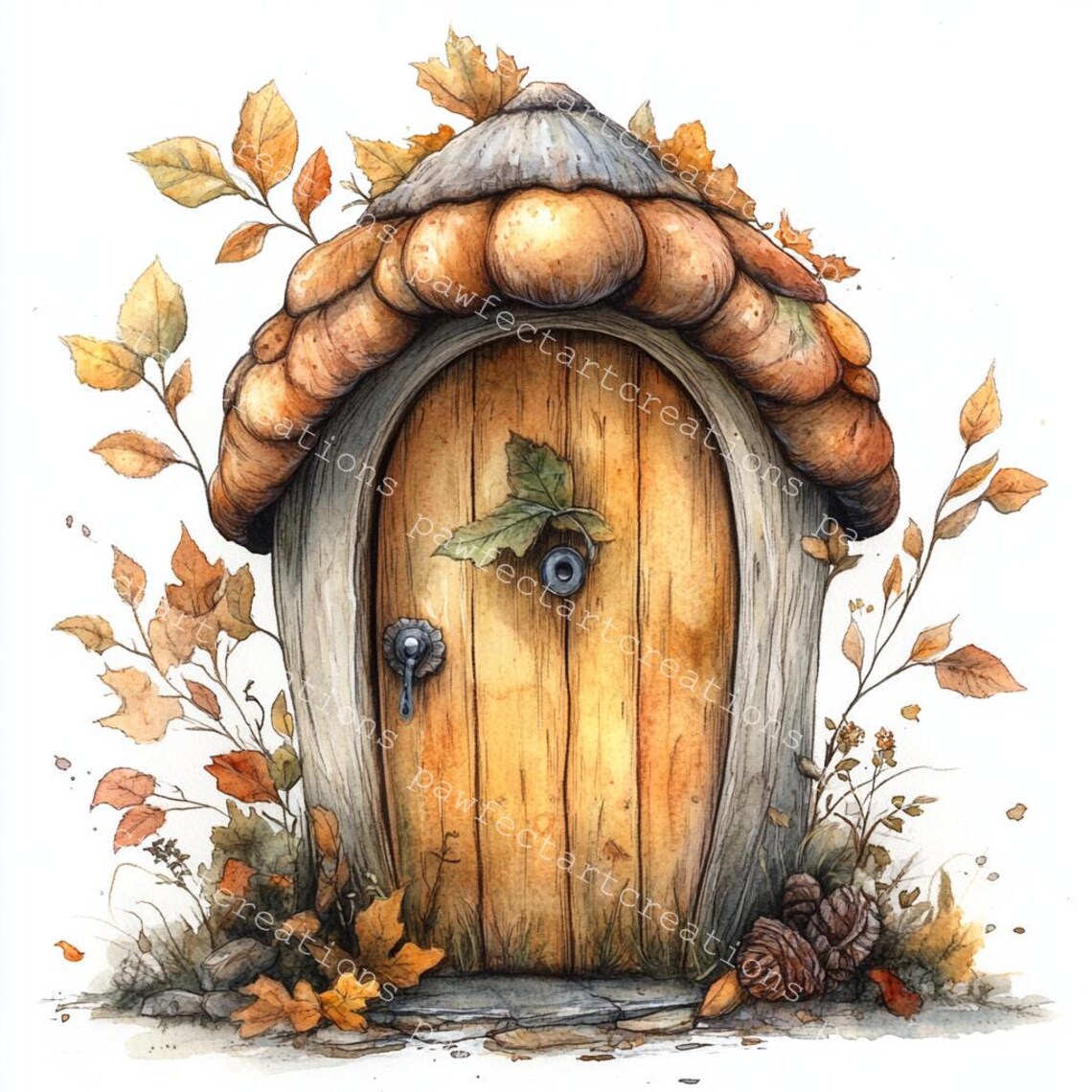 Autumn Fairy House Clipart: Watercolor Cottage Door (digital Download ...