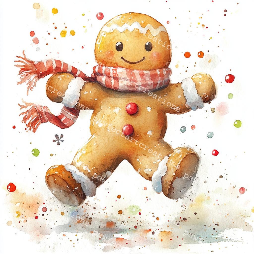 Gingerbread Man Christmas Clipart: Watercolor Jpgs for Junk Journals ...