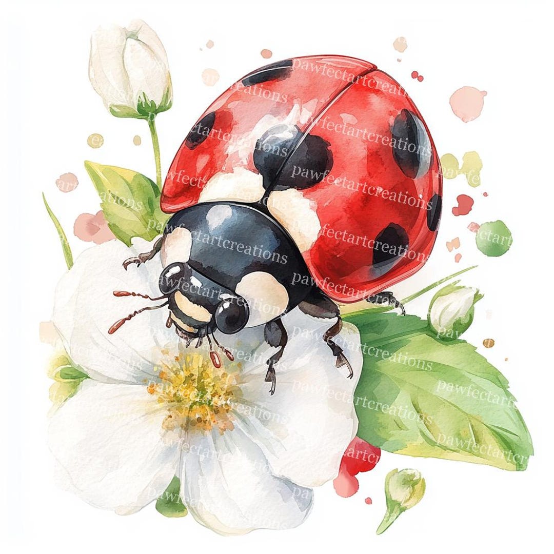 13 Ladybird on Flower Clipart, Floral Ladybug Clipart, Cute Lady Bug ...