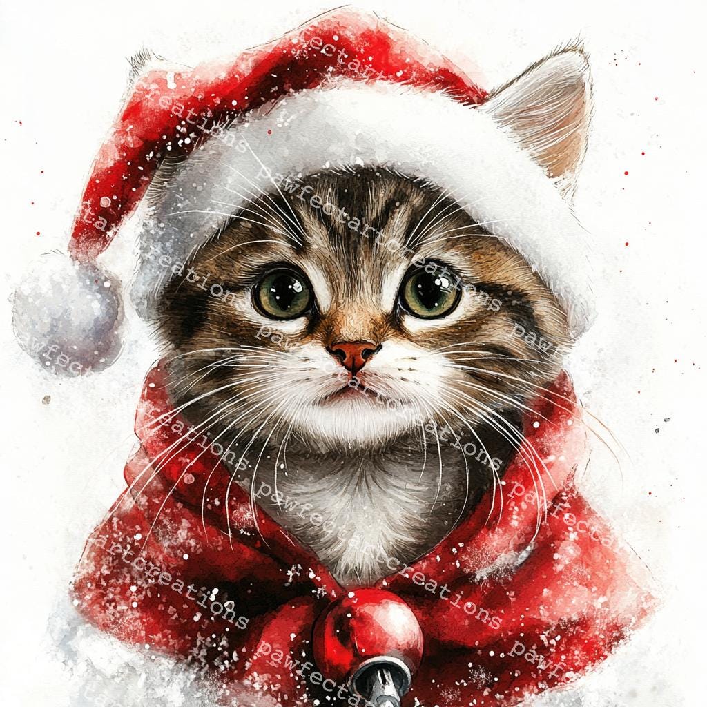 10 Cute Christmas Cat Clipart, Adorable Santa Kitten Clipart, Printable ...