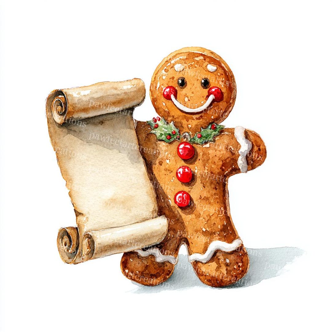 22 Gingerbread Holding Scroll Clipart, Cute Gingerbread, Christmas Art ...