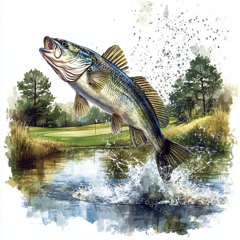12 Jumping Bass Clipart, Fish Clipart, Smallmouth Bass Fish, Printable ...