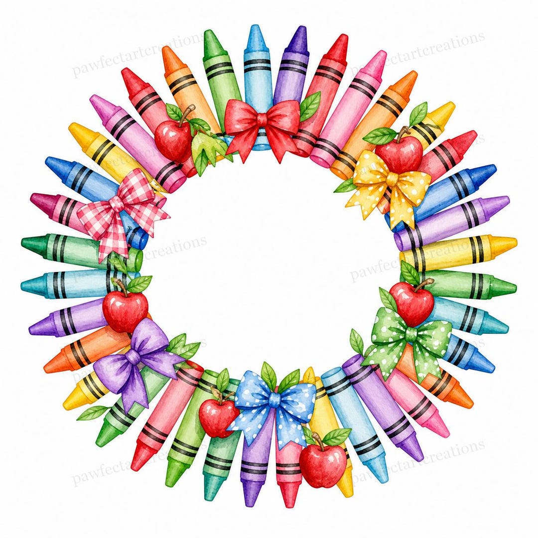 20 Crayon Wreaths Clipart, Crayon Wreaths Watercolor Jpgs, Digital ...