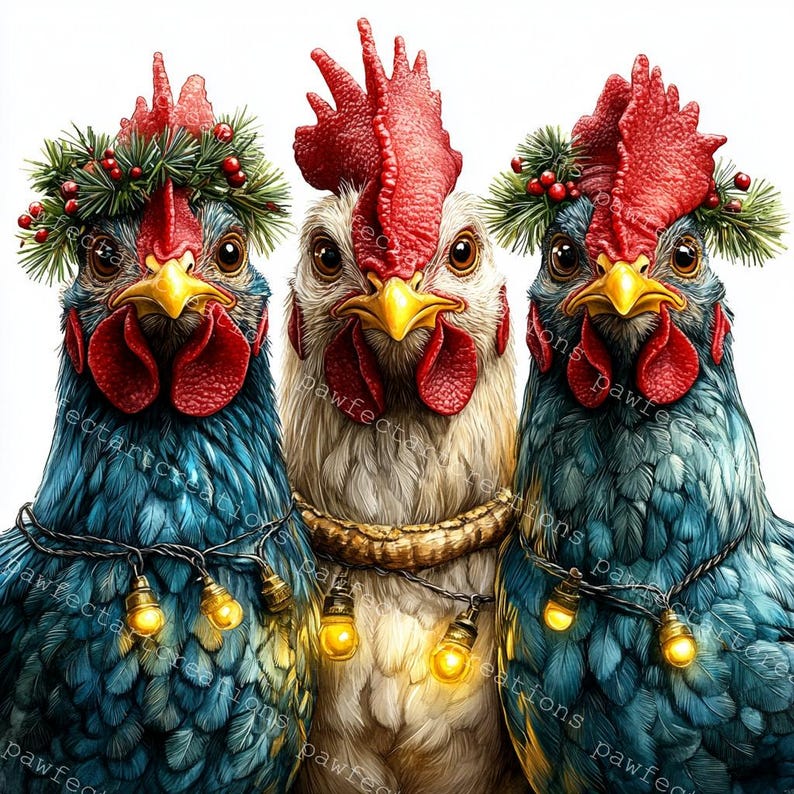 10 Funny Christmas Chicken Clipart: Watercolor Farm Animals (digital ...