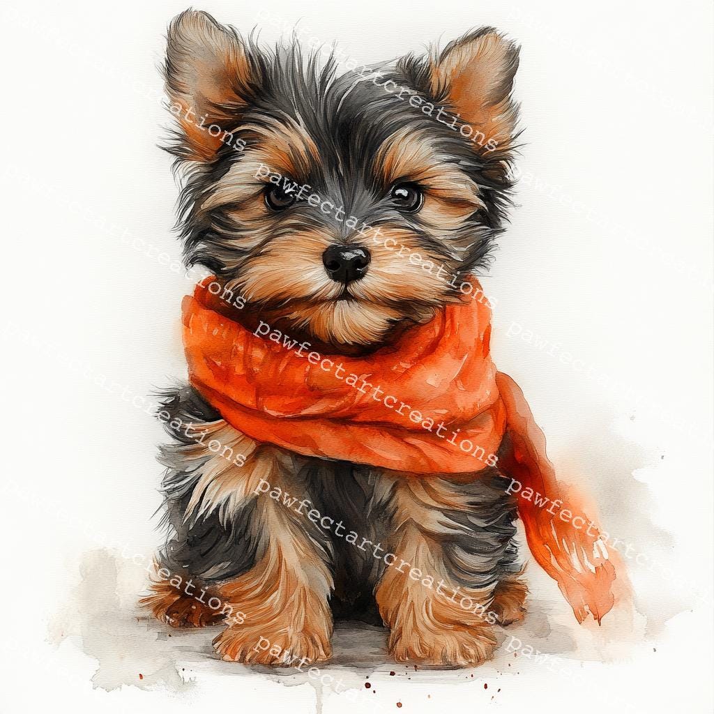 Winter Puppy Clipart: Watercolor Dog With Scarf (digital Download, Jpgs ...