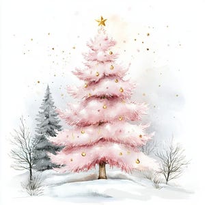 16 Pink Christmas Trees Clipart,winter Festive, Christmas Card ...