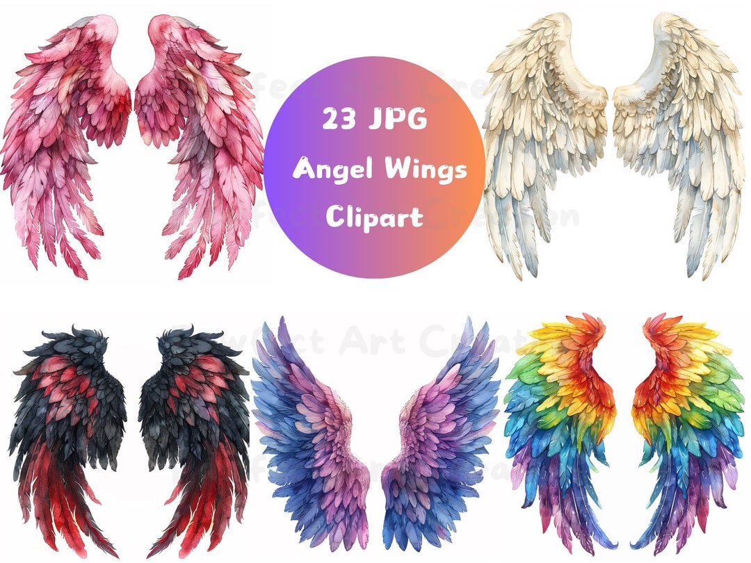 23 Angel Wings Clipart, Watercolor Angel Wings, Coloured Wings ...