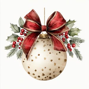 30 Xmas Red Ornament Clipart, Christmas Card, Gold Xmas Baubles ...