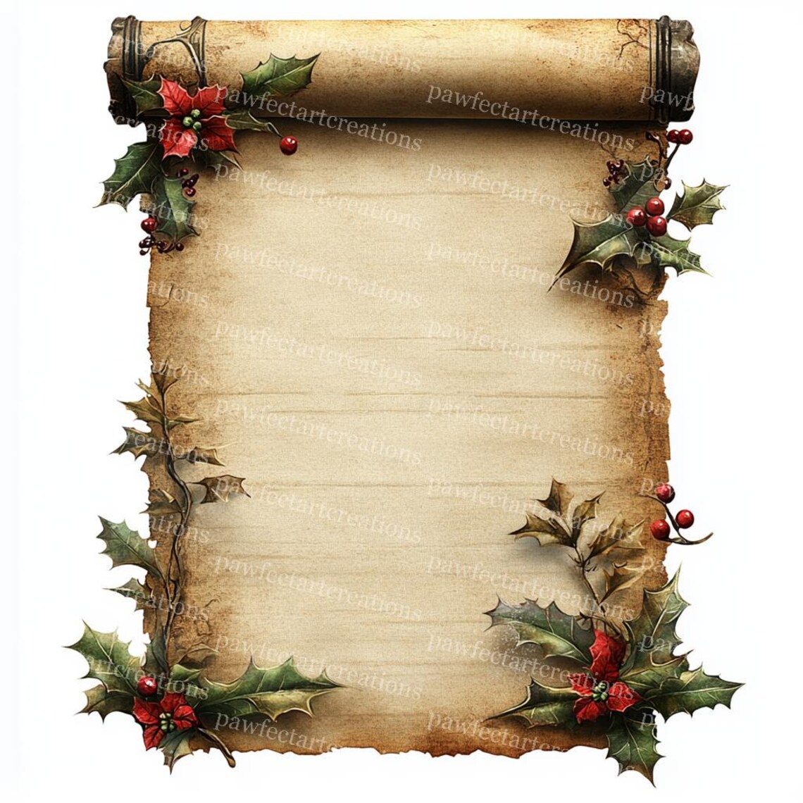 12 Vintage Christmas Scroll Clipart: Watercolor Paper Design (digital ...
