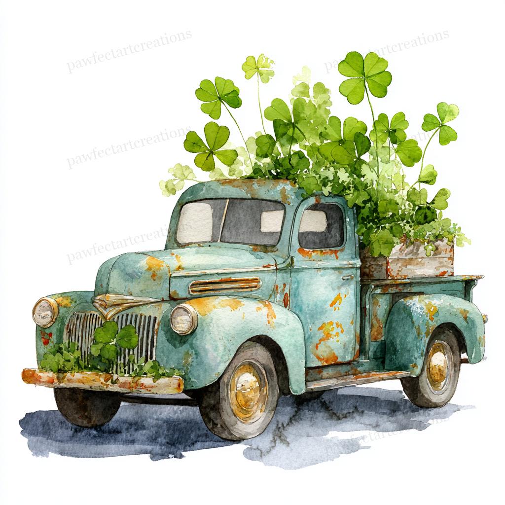 26 St Patrick Truck Clipart, Lucky Vintage Truck With Shamrocks, Irish ...