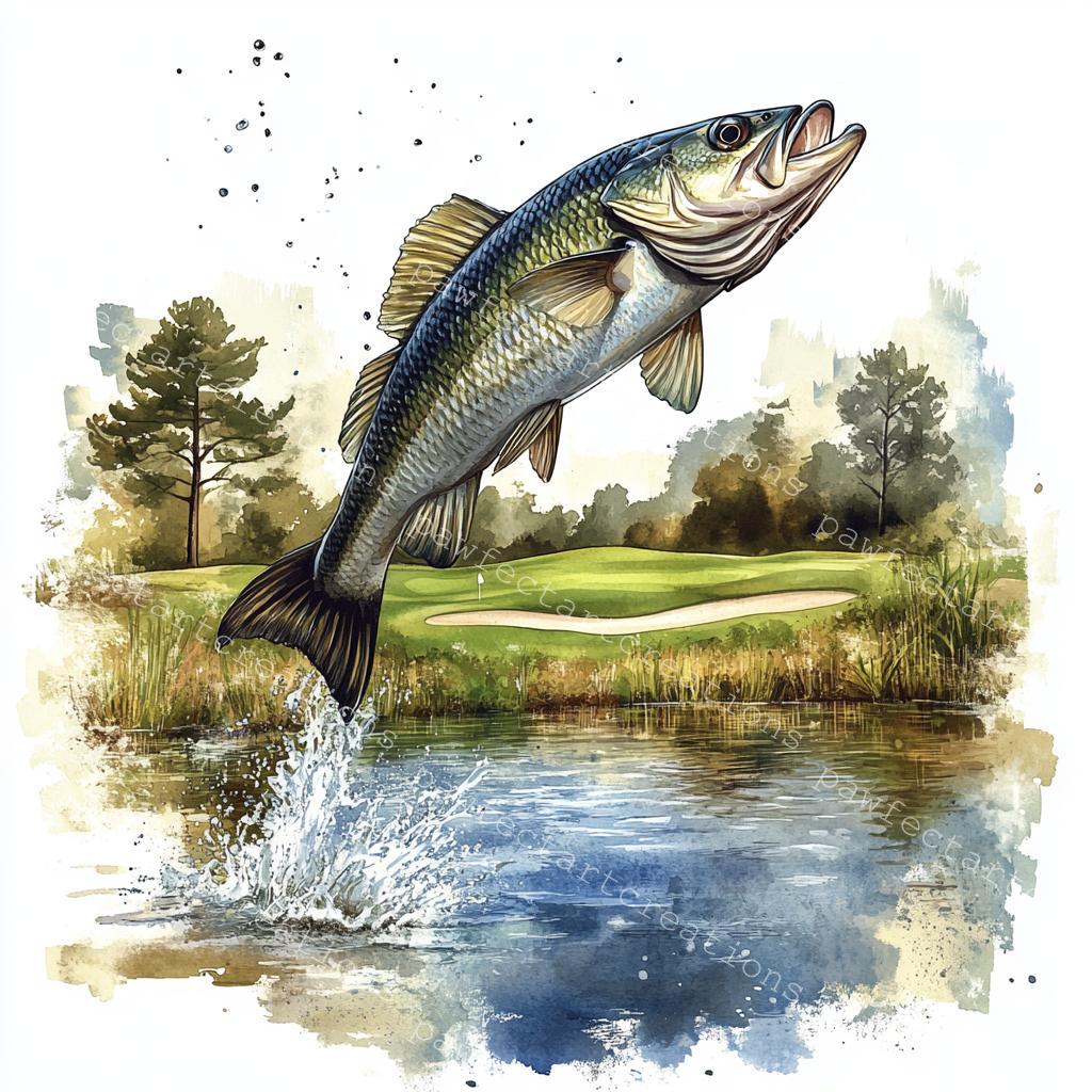 12 Jumping Bass Clipart, Fish Clipart, Smallmouth Bass Fish, Printable ...