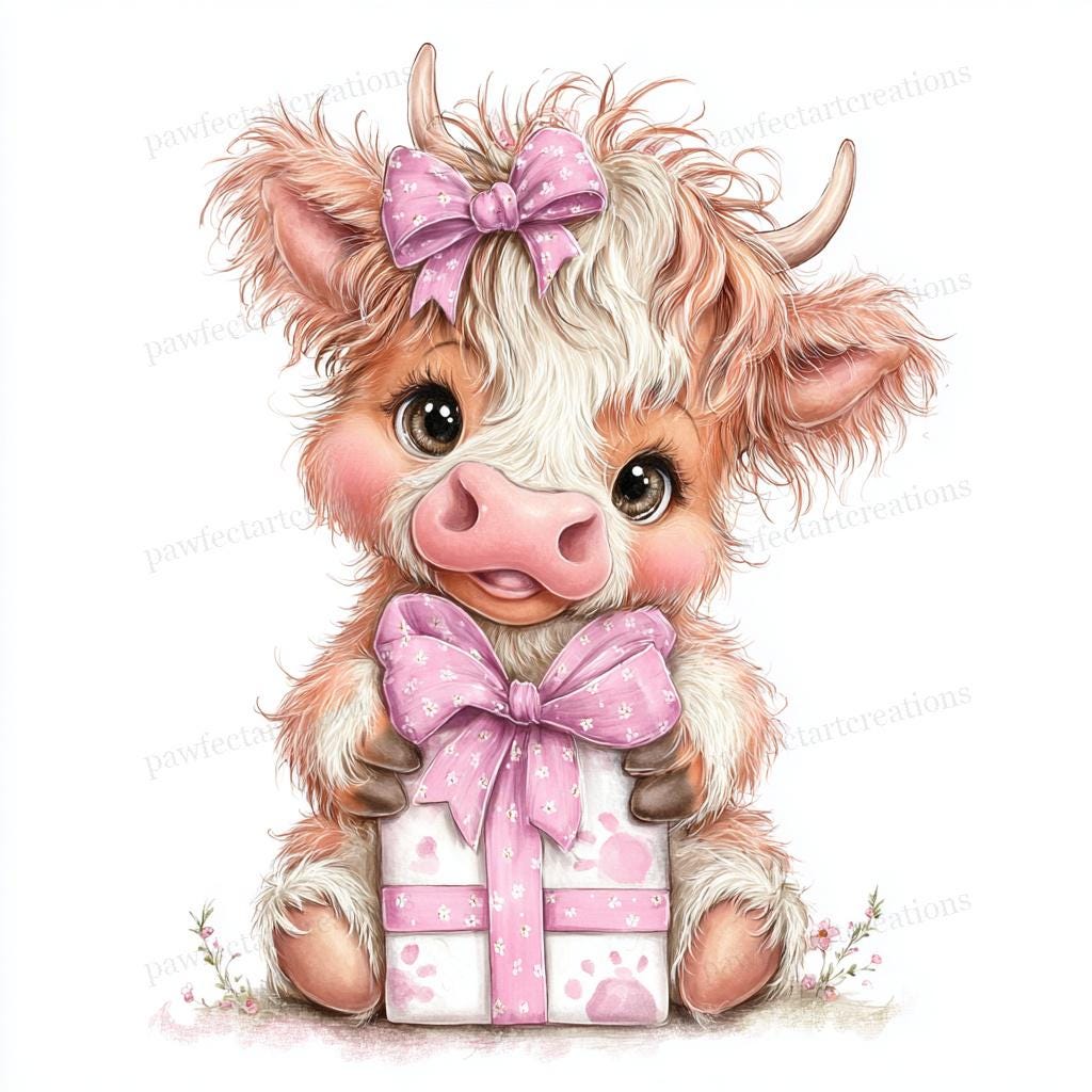 27 Baby Girl Highland Cow Clipart, Baby Highland Cow Clipart, Digital ...