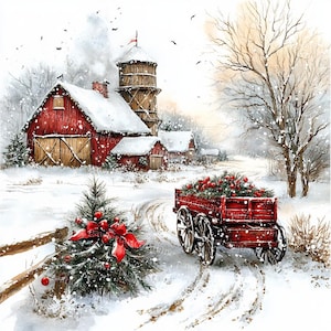 Winter Barn Clipart: Christmas Countryside Watercolor (digital Download ...