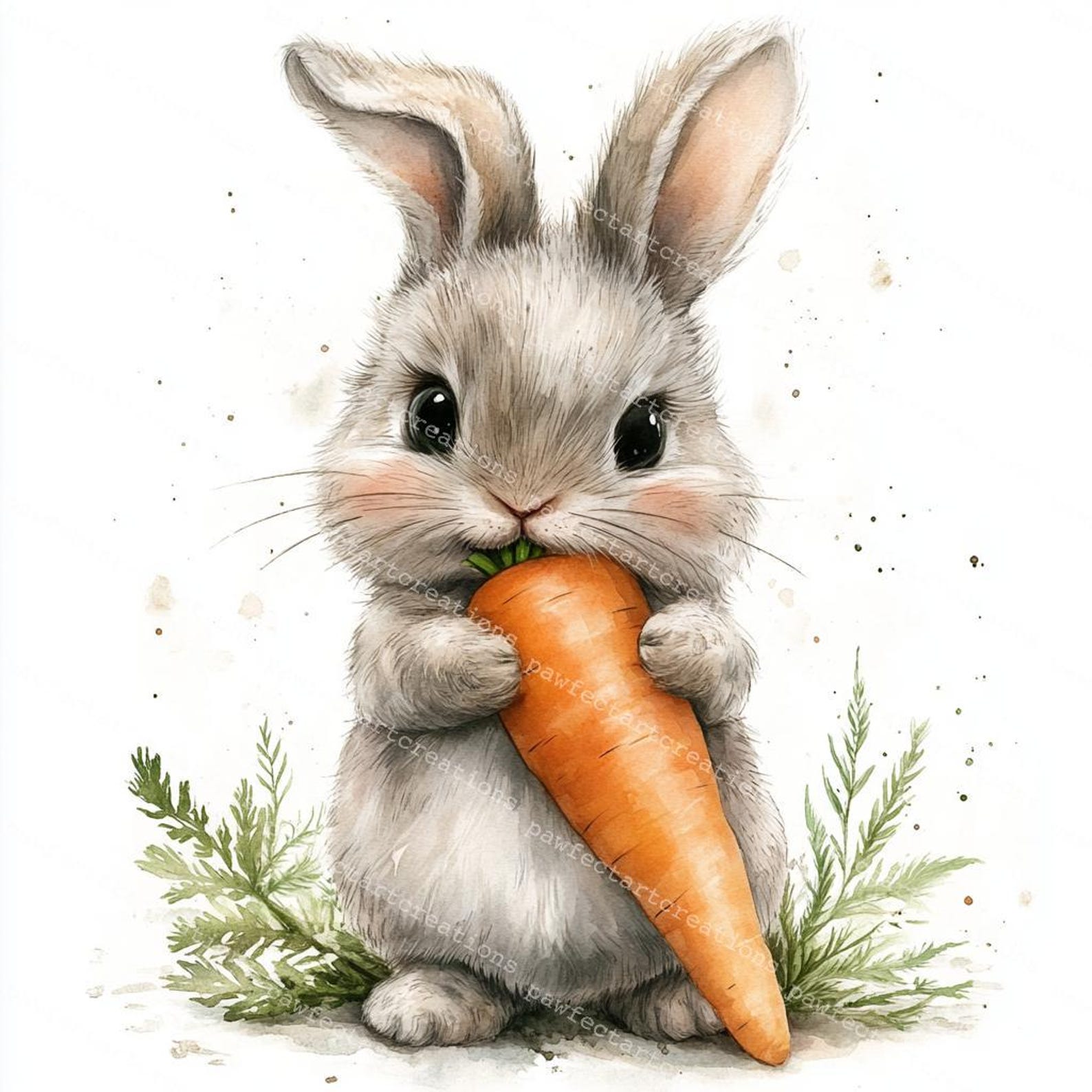 10 Fluffy Rabbits Clipart,cute Bunny Eating Vegetables Clipart,bunny ...