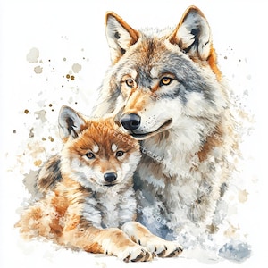 12 Wolf Family Clipart, Wolf and Baby Wolf, Little Wolf Cub,printable ...