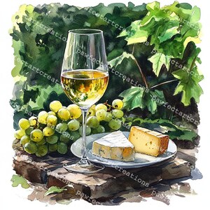12 Wine and Cheese Clipart, Wine Glass Clipart, Printable Watercolor ...