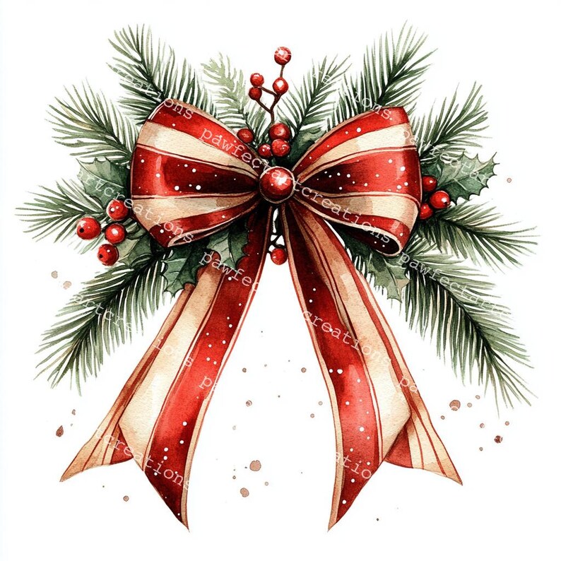 28 Christmas Bows Clipart: Coquette Watercolor Designs (digital ...