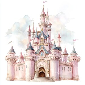 Rainbow Princess Castle Clipart: Watercolor Fairytale Jpgs (digital ...