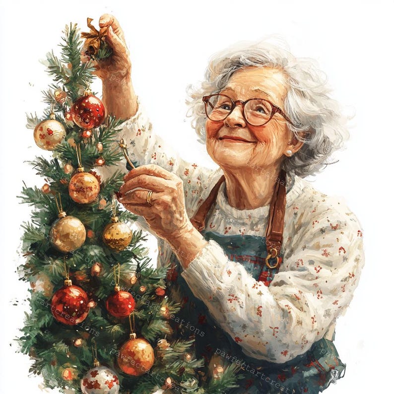 Christmas Old Lady Clipart: Watercolor Granny Jpgs (digital Craft) - Etsy